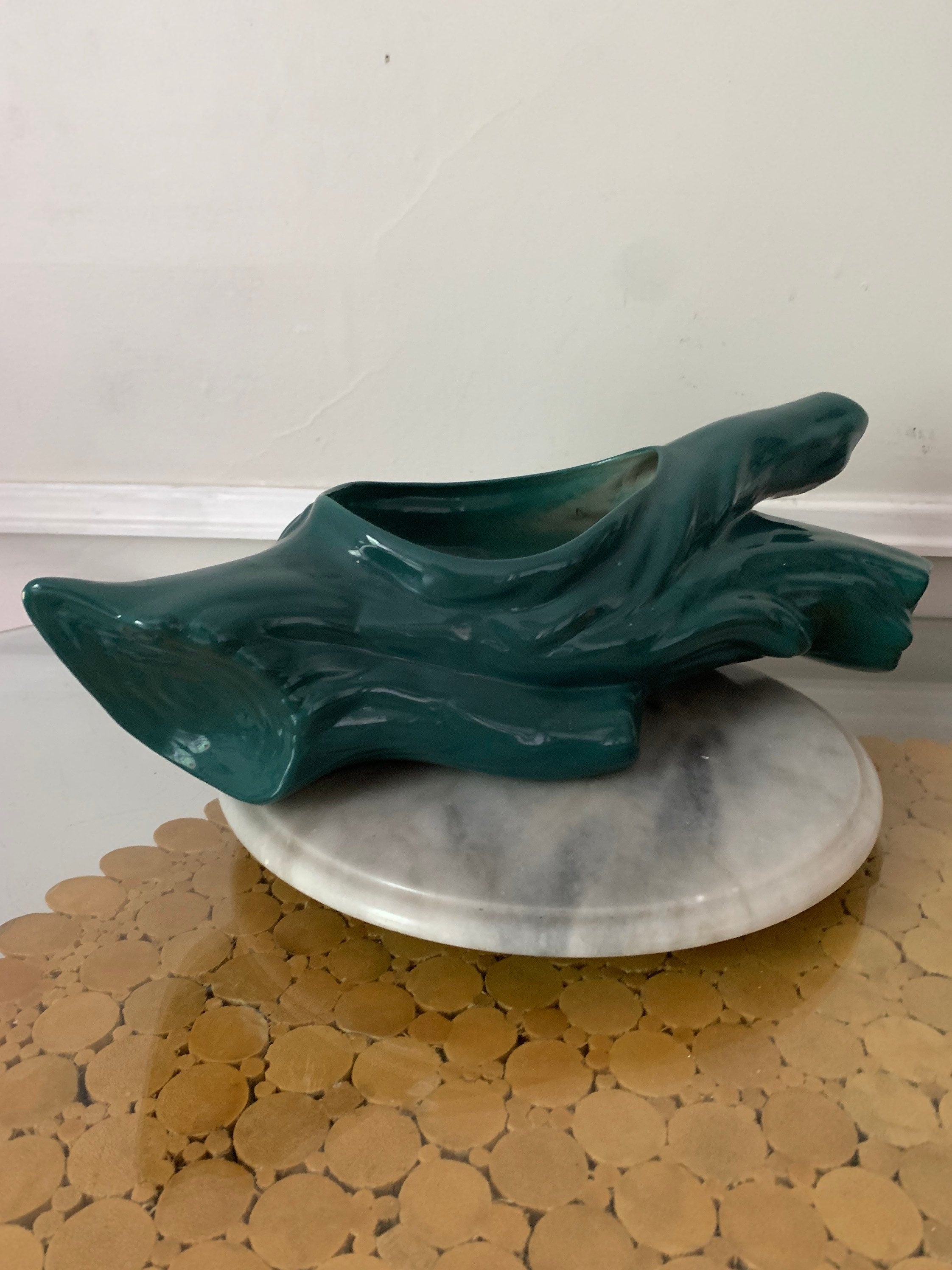 Retro Large Green Ceramic Log Planter – sundayrestoration